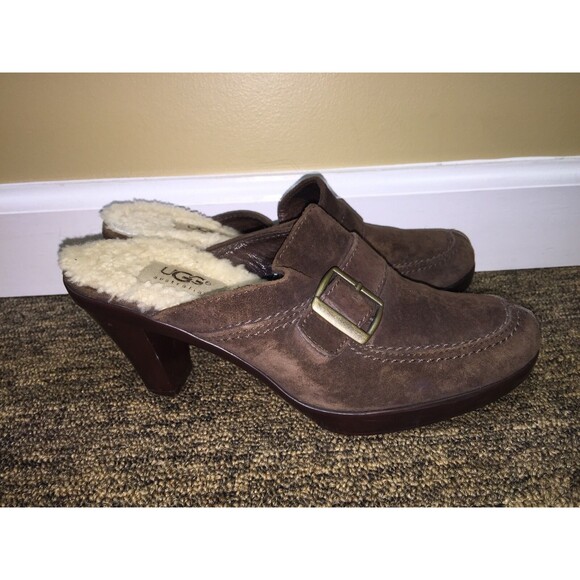 UGG | Shoes | Uggs Womens Brown Suede Leather Open High Heel Buckle 65 ...
